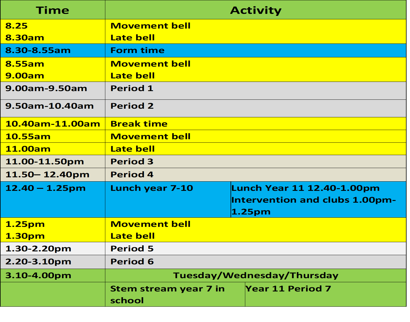 The school day | Pupils | The George Eliot Academy